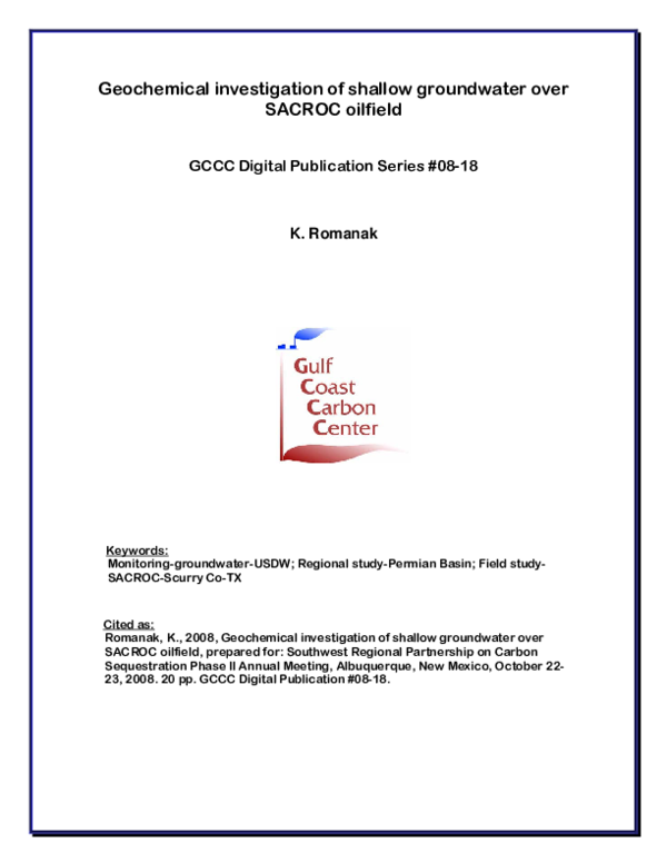 (PDF) Geochemical investigation of shallow groundwater over SACROC oilfield