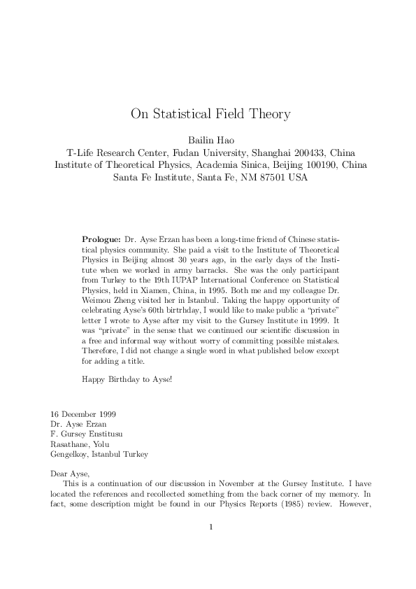 (PDF) Statistical Field Theory