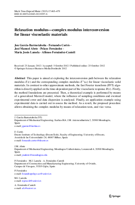 (PDF) Relaxation modulus—complex modulus interconversion for linear ...