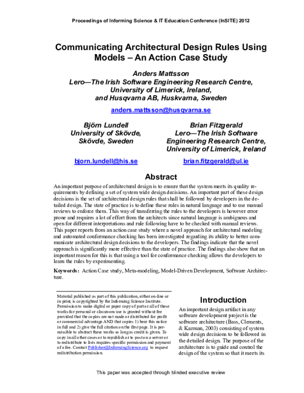 (PDF) Communicating Architectural Design Rules Using Models – An Action ...