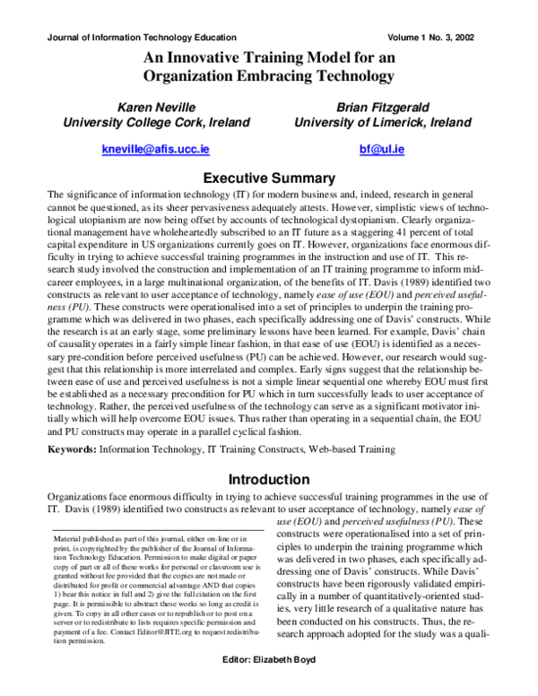 (PDF) An Innovative Training Model for an Organization Embracing Technology