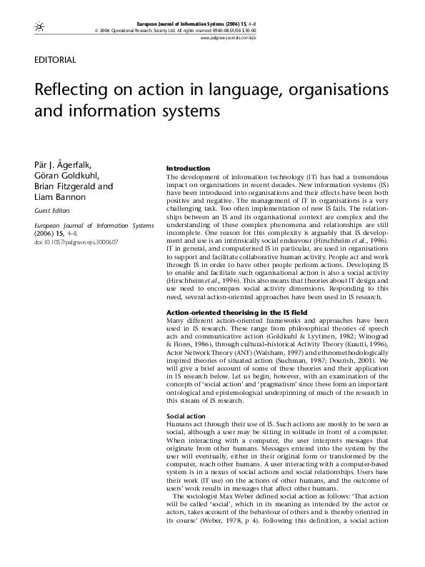 (PDF) Reflecting on action in language, organisations and information ...