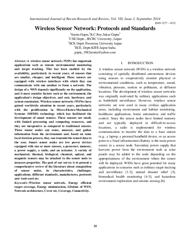 (PDF) Wireless Sensor Network: Protocols and Standards