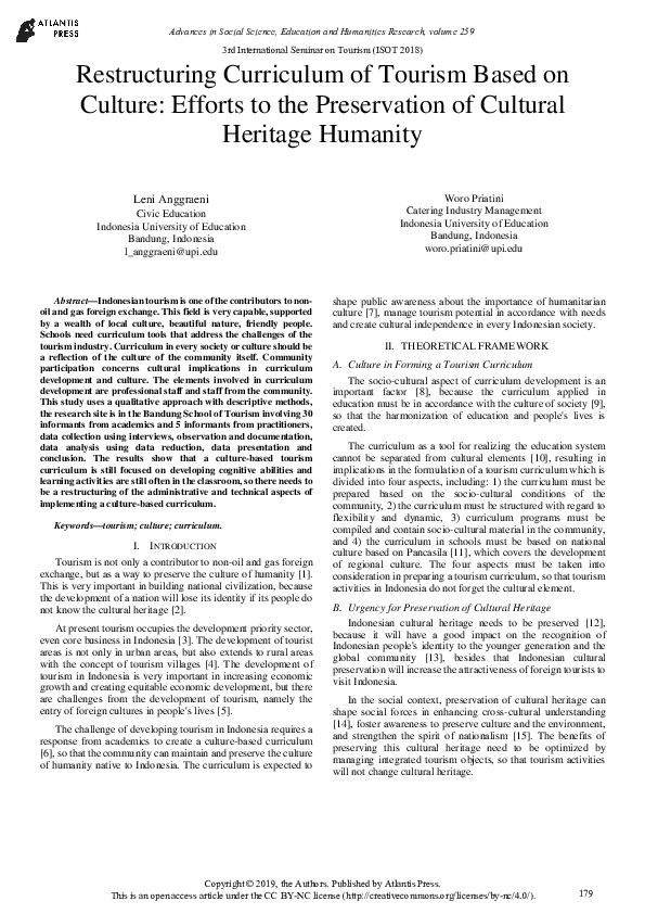 (PDF) Restructuring Curriculum of Tourism Based on Culture: Efforts to ...