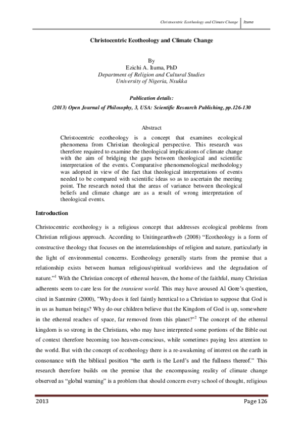 (PDF) Christocentric Ecotheology and Climate Change