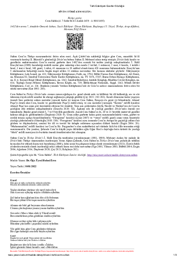 (PDF) DÎVÂN-I TÜRKÎ (CEM SULTAN)
