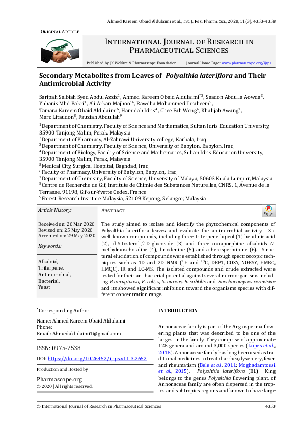 (PDF) Secondary Metabolites from Leaves of Polyalthia lateriflora and ...