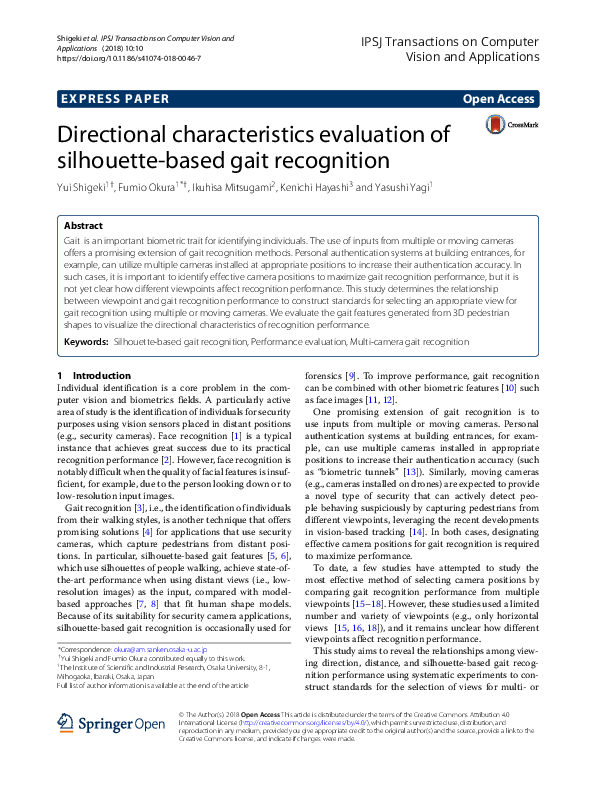 Pdf Directional Characteristics Evaluation Of Silhouette Based Gait Recognition Ikuhisa