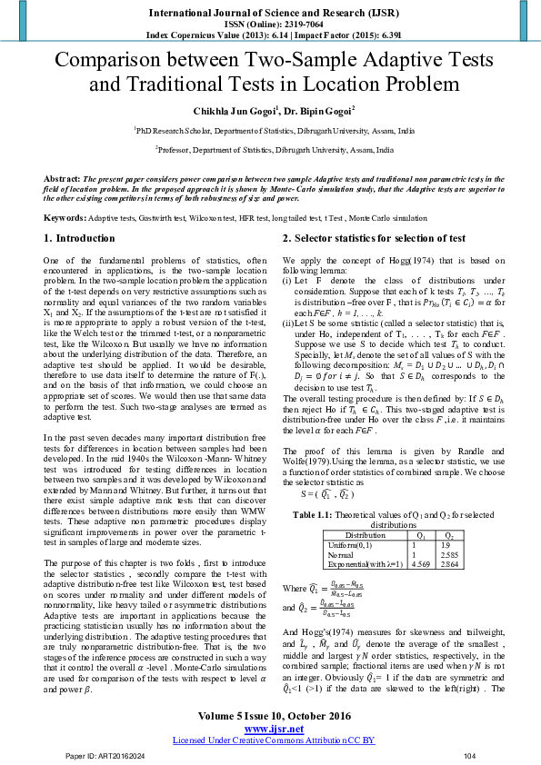 (PDF) Comparison between Two-Sample Adaptive Tests and Traditional ...