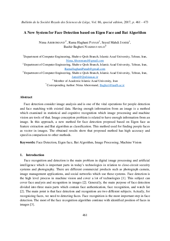 Pdf A New System For Face Detection Based On Eigen Face And Bat Algorithm
