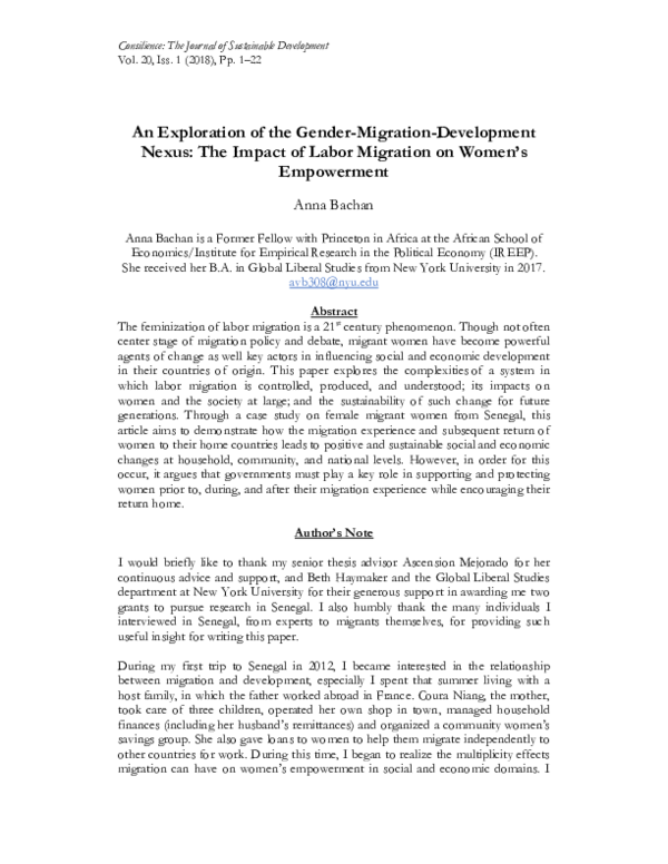 (PDF) An Exploration of the Gender-Migration-Development Nexus: The Impact of Labor Migration on ...