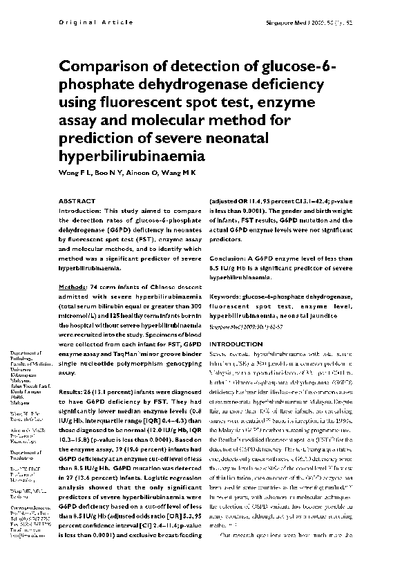(PDF) Comparison of detection of glucose-6-phosphate dehydrogenase ...