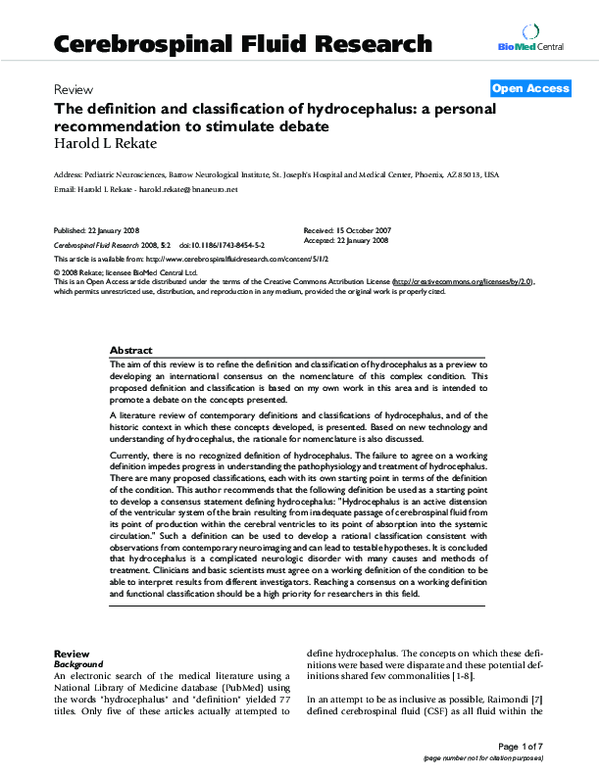 (PDF) Definition and classification of hydrocephalus