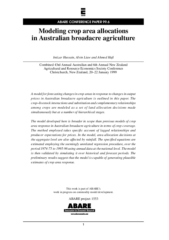 (PDF) Modeling crop area allocations in Australian broadacre agriculture