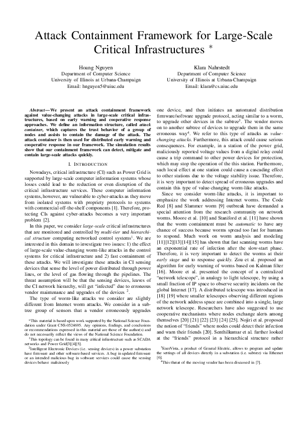 (PDF) Attack Containment Framework for Large-Scale Critical Infrastructures