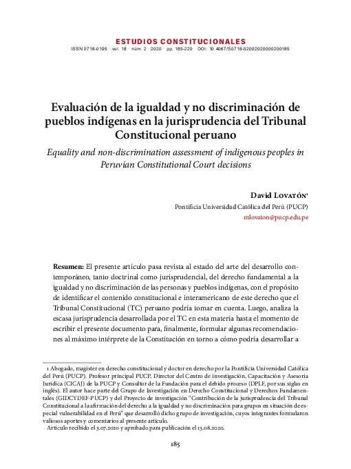 (PDF) Evaluación de la igualdad y no discriminación de pueblos indígenas en la jurisprudencia ...