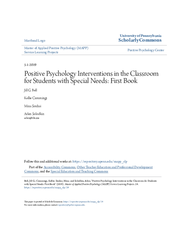 (PDF) Positive Psychology Interventions in the Classroom for Students ...