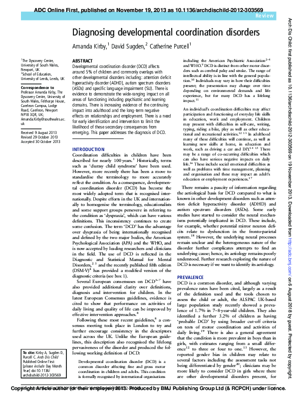 (PDF) Diagnosing developmental coordination disorders