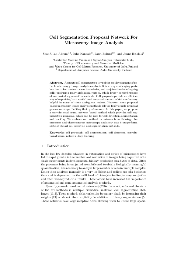 (PDF) Cell Segmentation Proposal Network for Microscopy Image Analysis