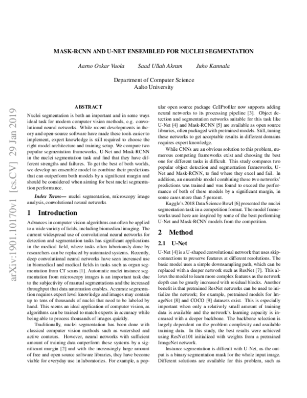 (PDF) Mask-RCNN and U-Net Ensembled for Nuclei Segmentation