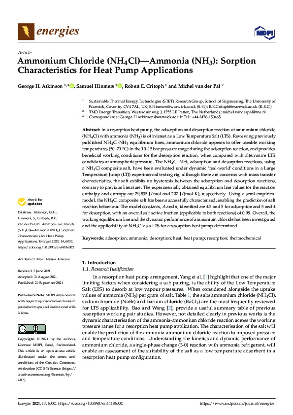 (PDF) Ammonium Chloride (NH4Cl)—Ammonia (NH3): Sorption Characteristics ...