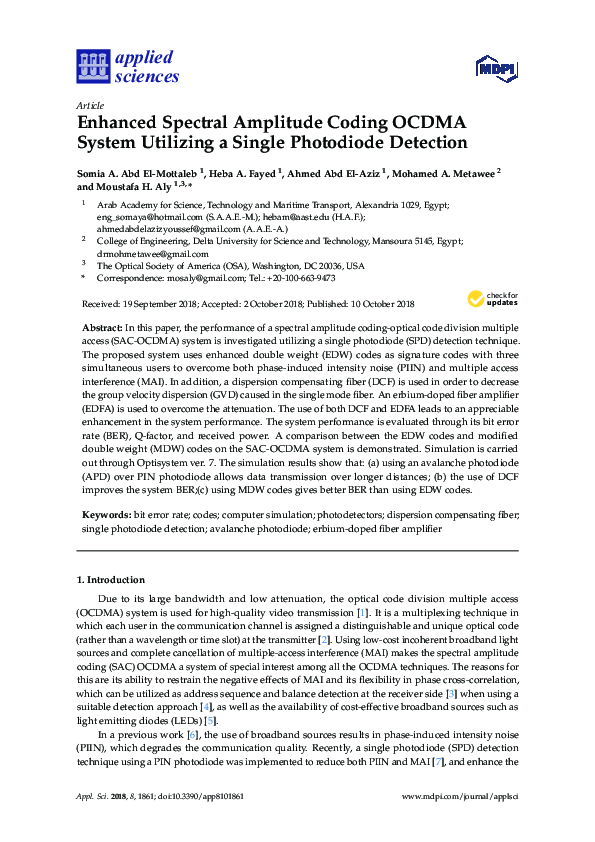 Pdf Enhanced Spectral Amplitude Coding Ocdma System Utilizing A