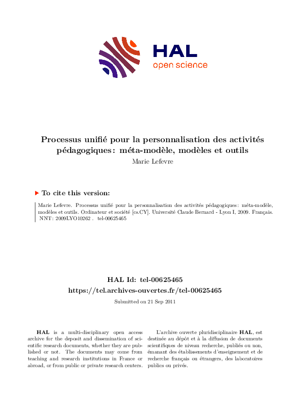 (PDF) Processus unifié pour la personnalisation des activités ...