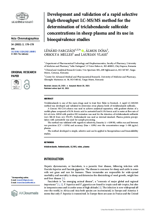 (PDF) Development and validation of a rapid selective high-throughput LC-MS/MS method for the ...