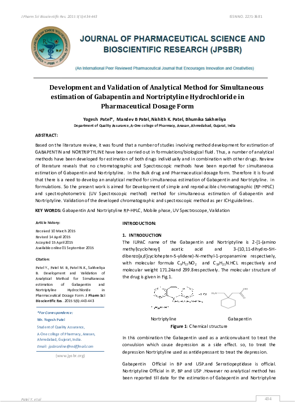 (PDF) Development and Validation of Analytical Method for Simultaneous estimation of Gabapentin ...
