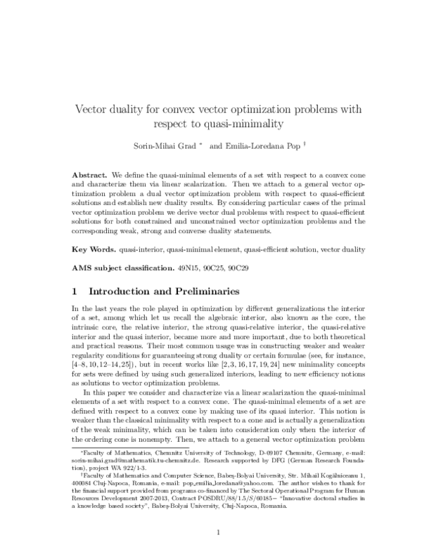 (PDF) Vector duality for convex vector optimization problems by means of the quasi-interior of ...