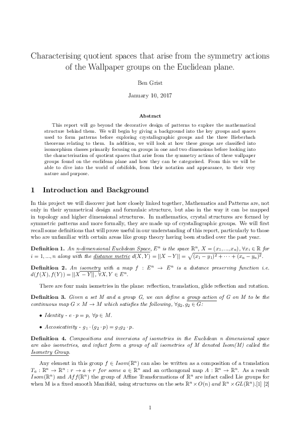 (PDF) Characterising Quotient Spaces that arise from the Symmetry Actions of the Wallpaper ...