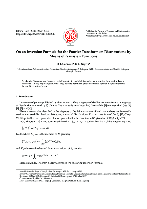 (PDF) On an inversion formula for the fourier transform on ...