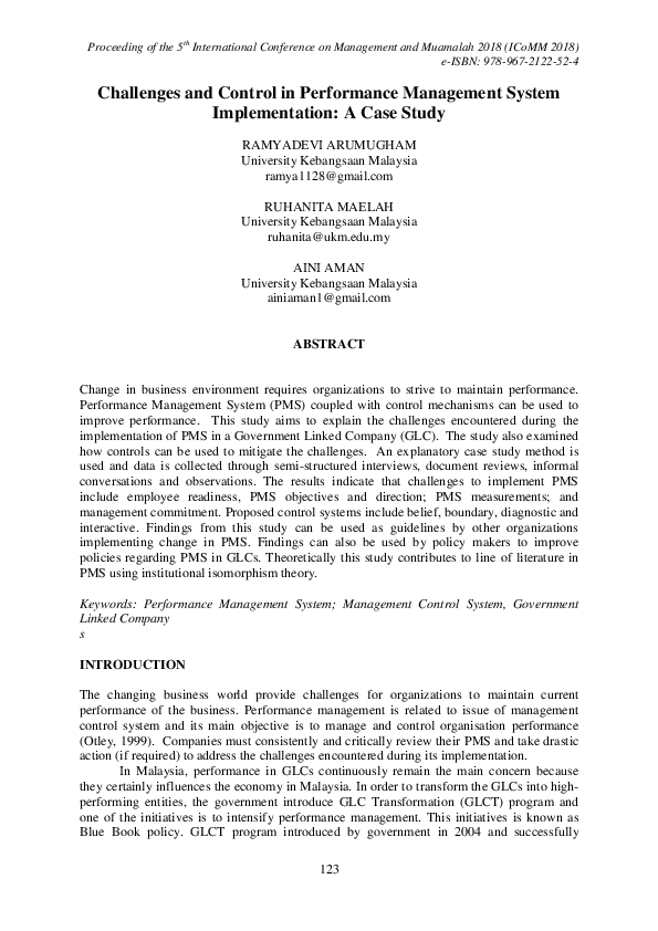 (PDF) Challenges and Control in Performance Management System ...