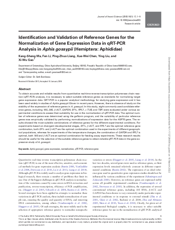 (PDF) Identification and Validation of Reference Genes for Quantitative Real-Time Polymerase ...