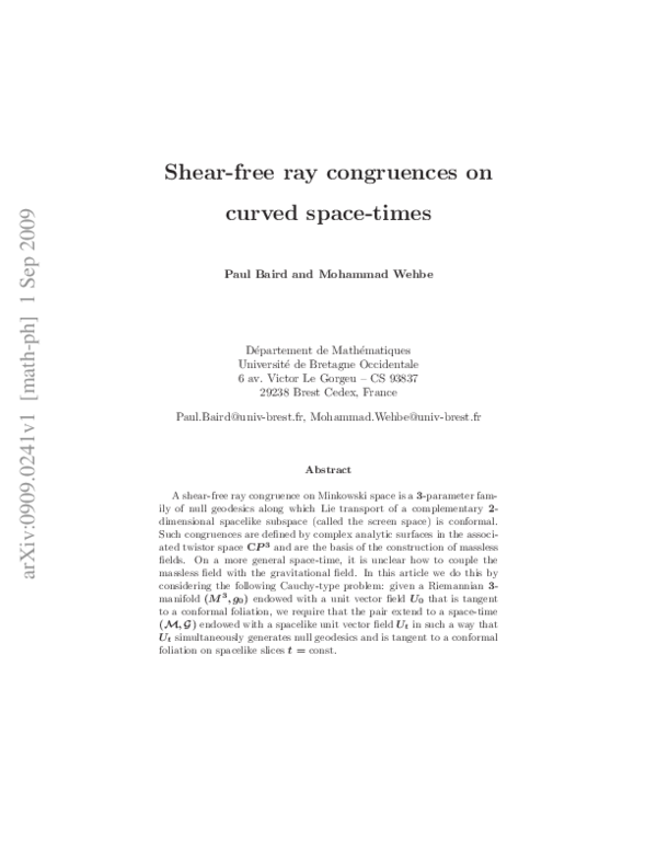 (PDF) Shear-free ray congruences on curved space-times