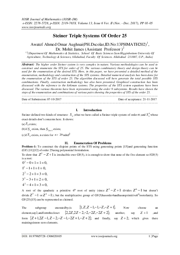 (PDF) Steiner Triple Systems Of Order 25