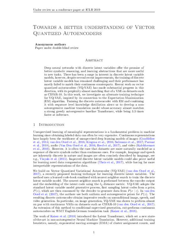 Pdf Towards A Better Understanding Of Vector Quantized Autoencoders