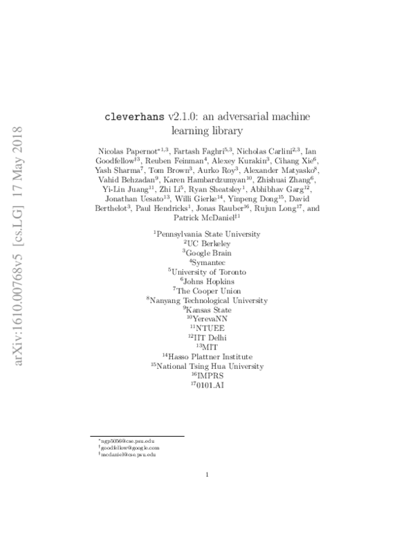 (PDF) Technical Report on the CleverHans v2.1.0 Adversarial Examples Library