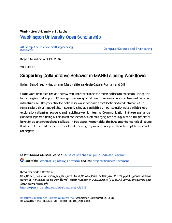 (PDF) Supporting Collaborative Behavior in MANETs using Workflo ws