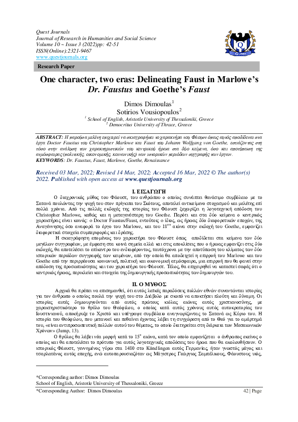 (PDF) One character, two eras: Delineating Faust in Marlowe's Dr ...
