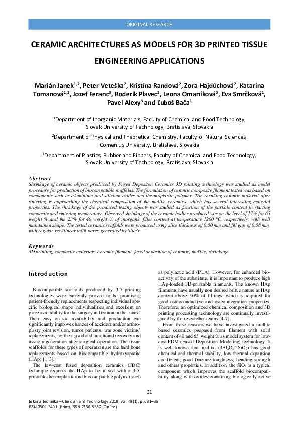 (PDF) Ceramic Architectures as Models for 3D Printed Tissue Engineering ...