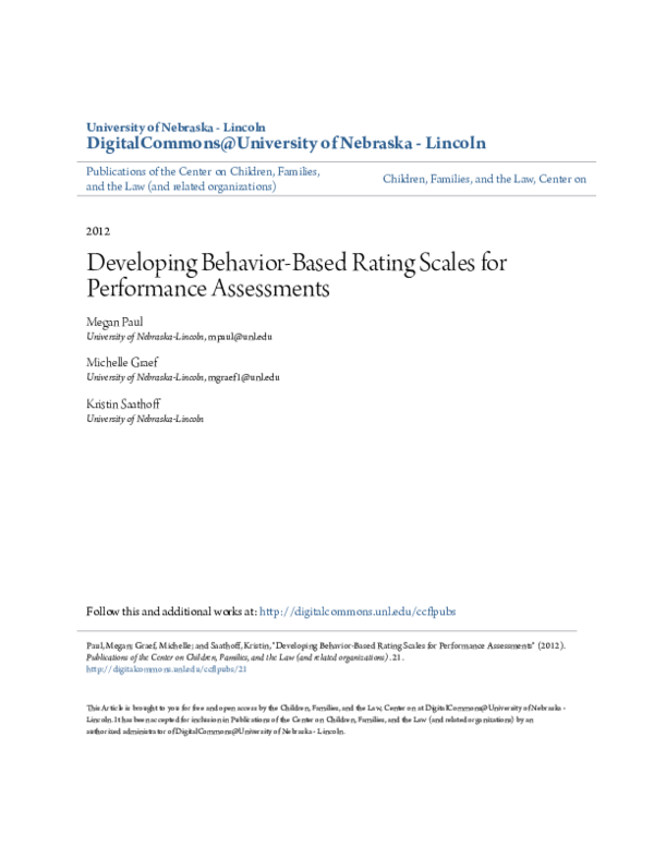 (PDF) Developing Behavior-Based Rating Scalesfor Performance Assessments