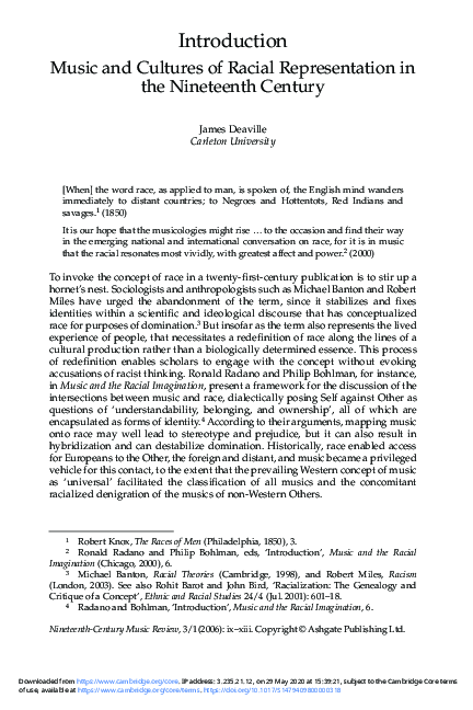 (PDF) Introduction: Music and Cultures of Racial Representation in the ...