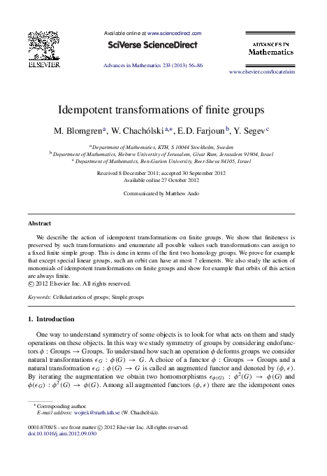 Pdf Idempotent Transformations Of Finite Groups