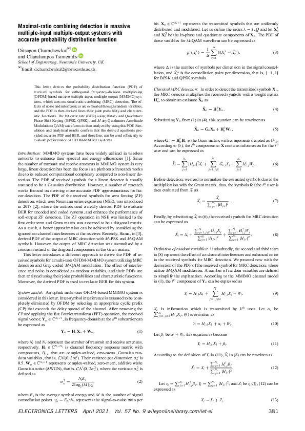 Pdf Maximal‐ratio Combining Detection In Massive Multiple‐input Multiple‐output Systems With