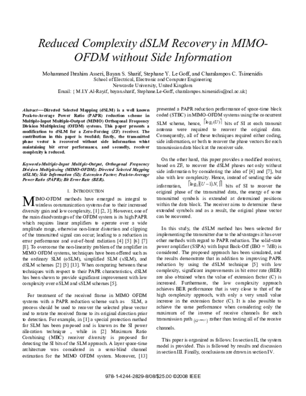 (PDF) Reduced complexity dSLM recovery in MIMO-OFDM without side ...