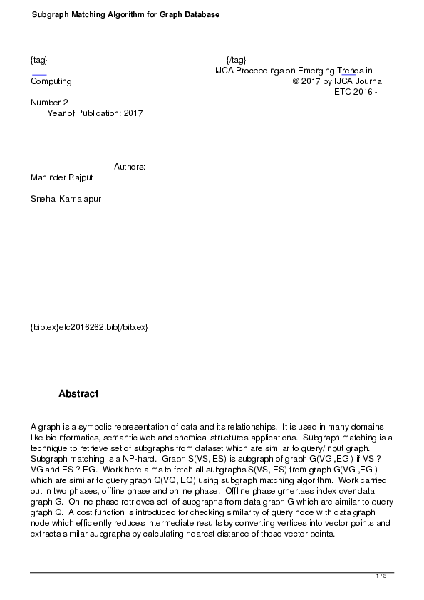 Subgraph Matching Algorithm for Graph Database