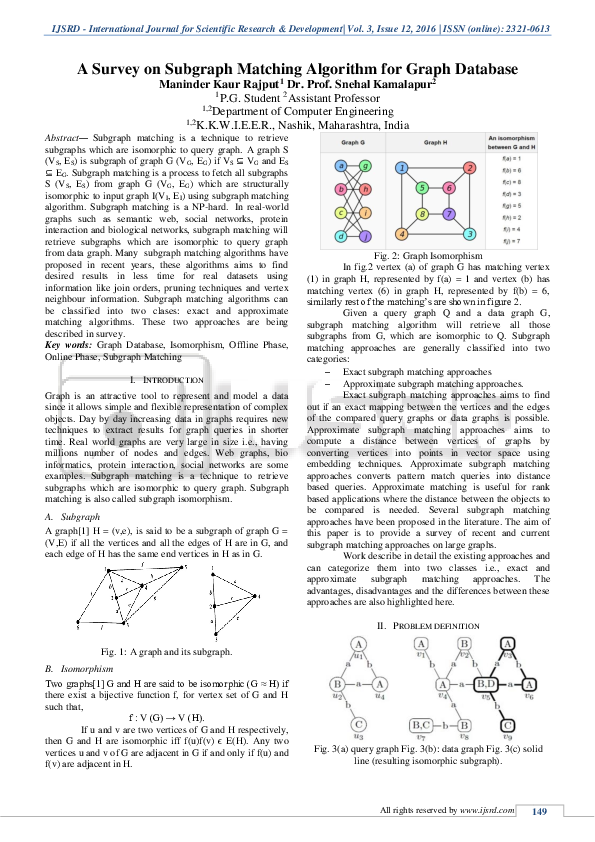 Pdf A Survey On Subgraph Matching Algorithm For Graph Database Maninder Rajput