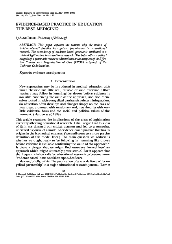 (PDF) Evidence-based practice in education: the best medicine?