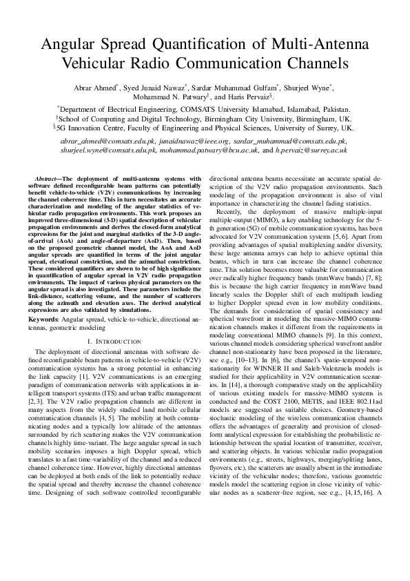 (PDF) Angular Spread Quantification of Multi-Antenna Vehicular Radio ...